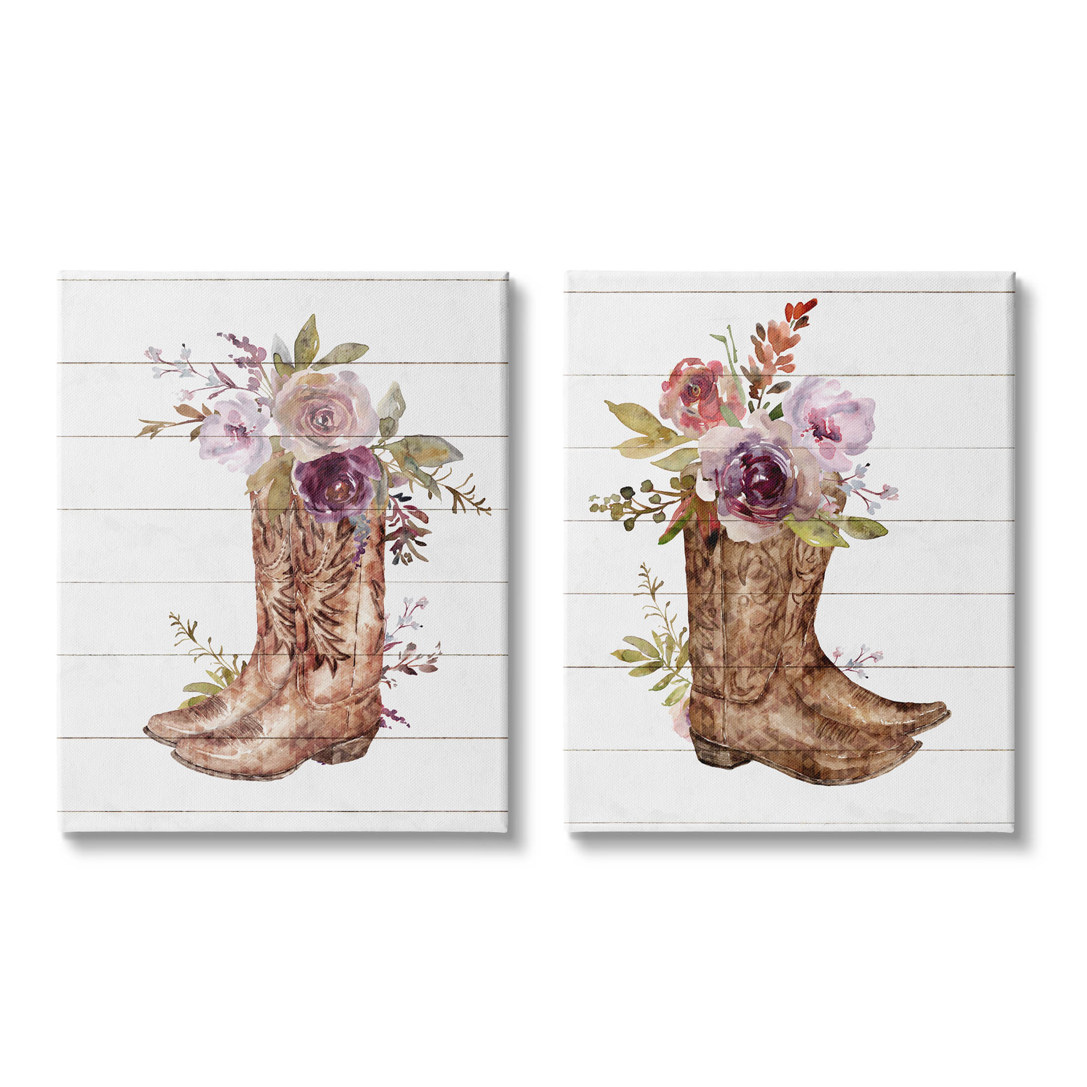 Latitude Run® Country Floral Boho Boots by Nina Blue - 2 Piece Wrapped Canvas Graphic Art Set ...